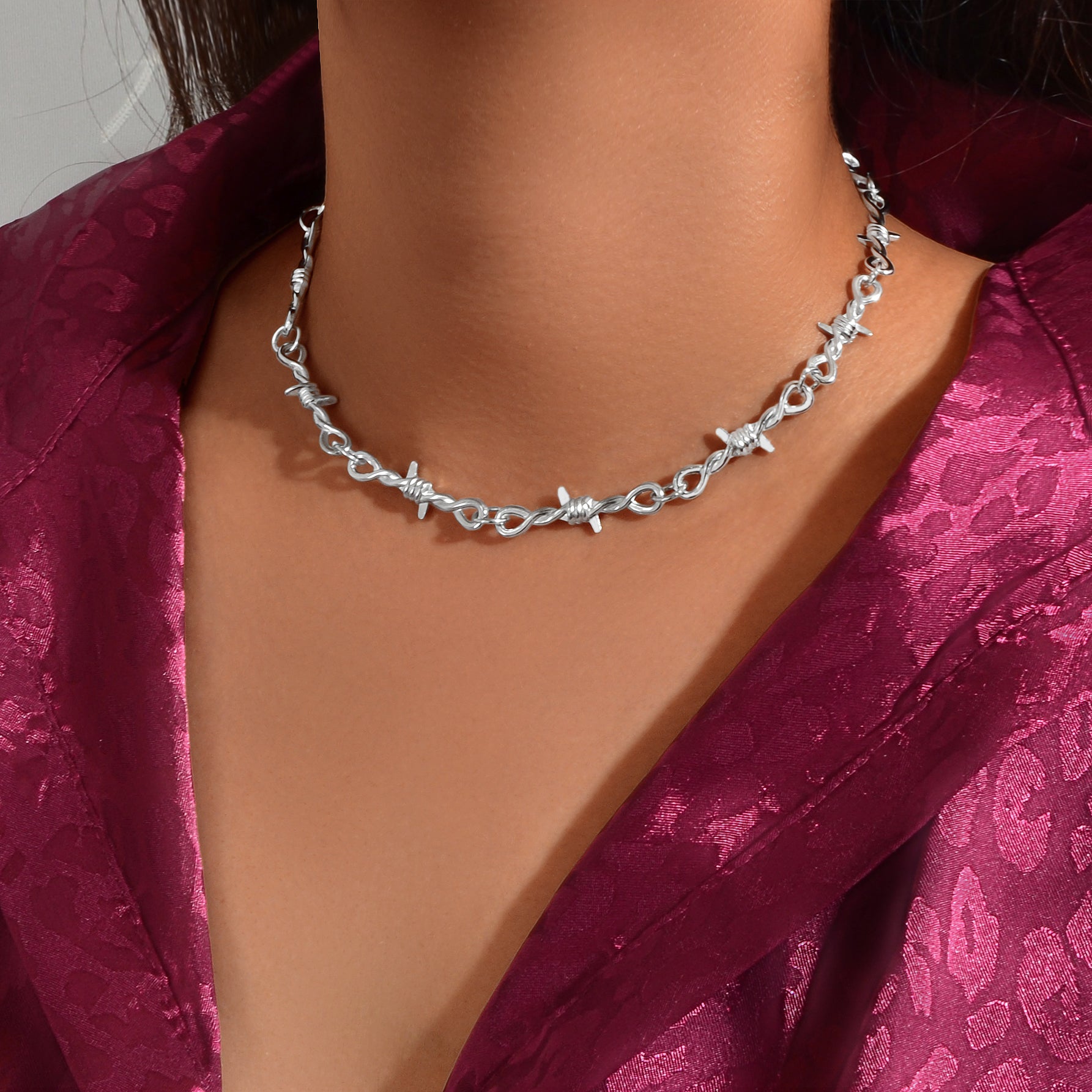 1 pc Punk Rock Style Silver Link Chain Collar Necklace Daily Music Fes ...